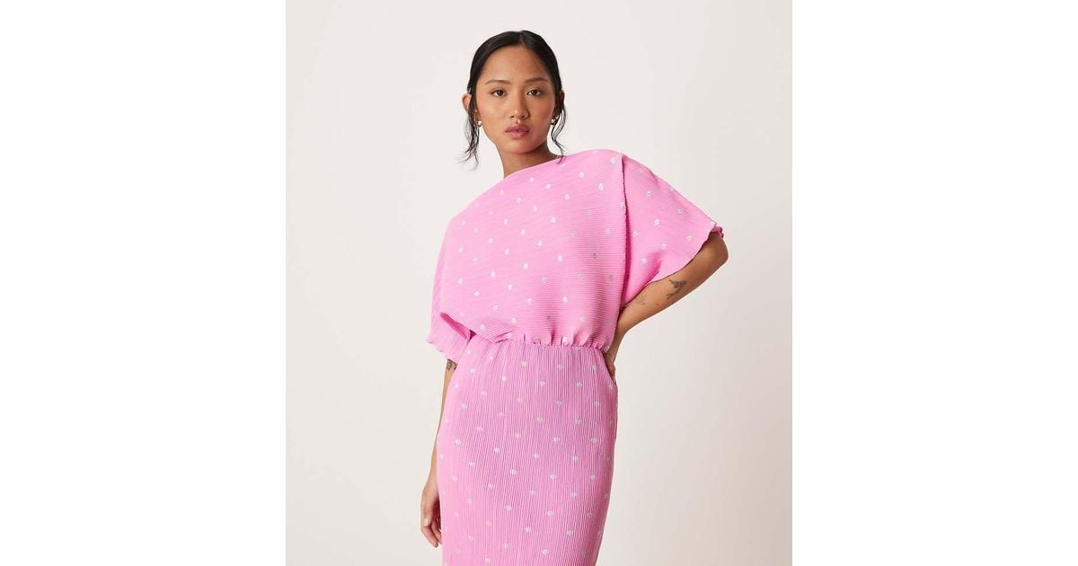 Never Fully Dressed Petite Tilly Off Shoulder Plisse Maxi Dress in Pink ...