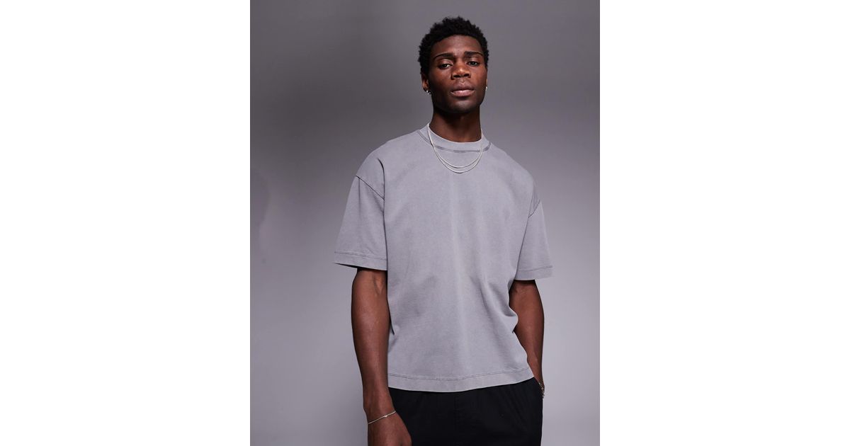 ASOS Heavyweight Oversized Boxy Drop Shoulder Wash T-shirt in Gray for Men | Lyst