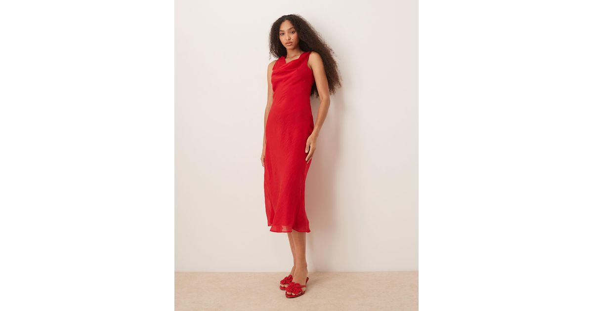 Mango Cowl Neck Satin Midi Dress in Red | Lyst