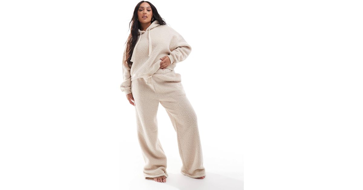 ASOS Asos Design Curve Lounge Borg Cropped Hoodie & Wide Leg Trackies Set in White | Lyst