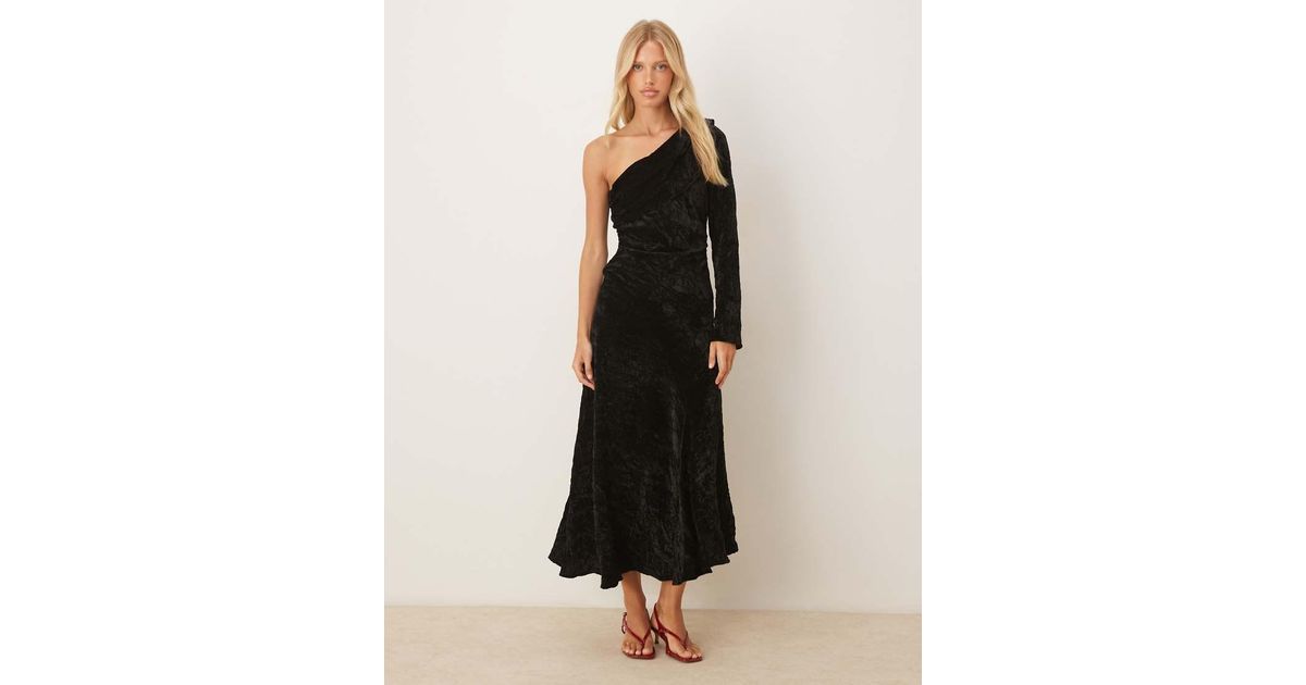 ASOS Velvet Asymmetric Draped Maxi Dress in Black | Lyst UK