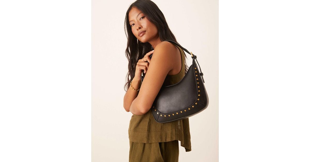 Mango Gold Stud Detail Shoulder Bag in Brown | Lyst