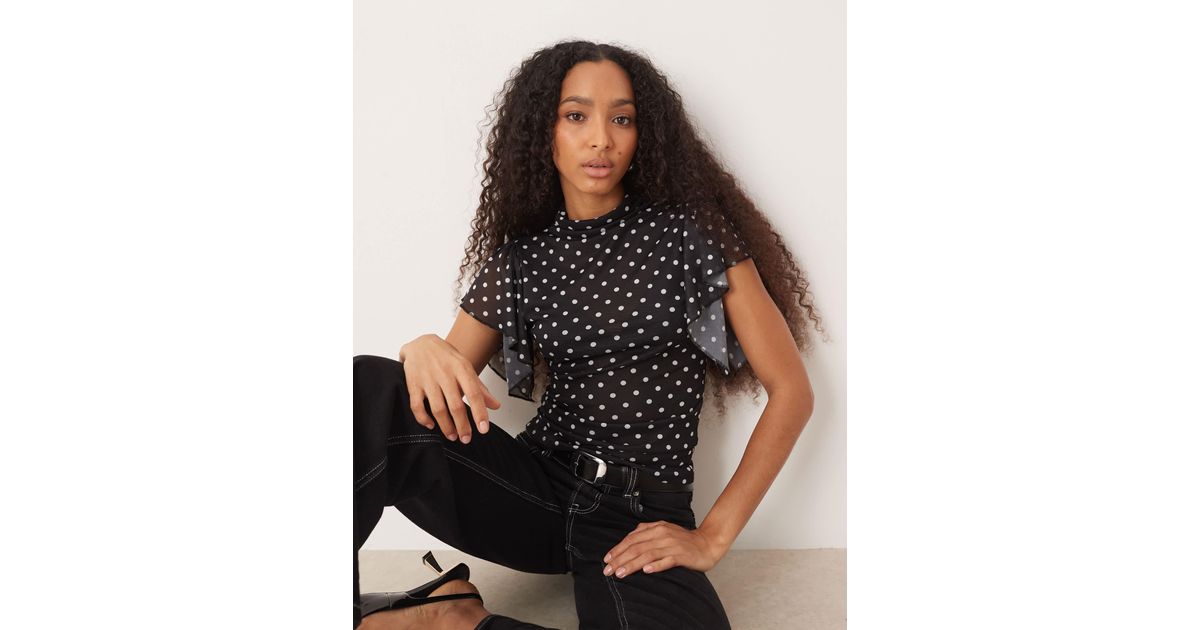 ASOS Mesh Top With Floaty Sleeve in Black | Lyst