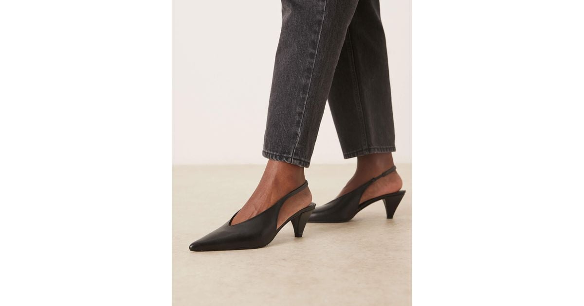 Mango Leather Sling Back Pointed Heel in Black | Lyst