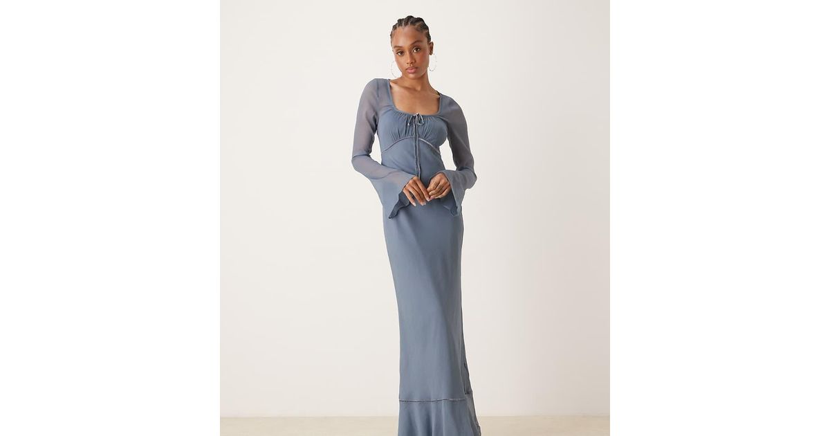 ASOS Asos Design Tall Ruched Bust Long Sleeve Maxi Dress in Blue | Lyst UK
