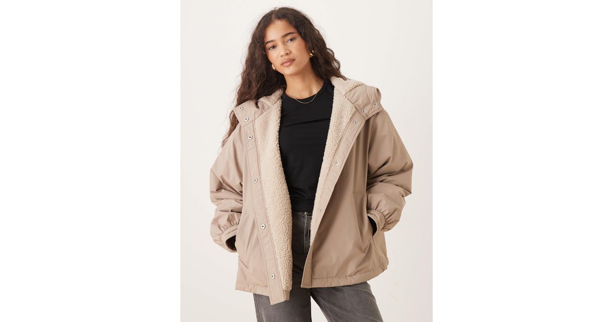 ASOS Oversized Fleece Lined Rain Coat in Natural | Lyst