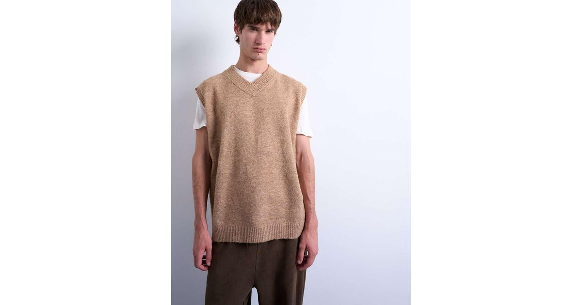 TOPMAN Oversized Fit Knitted V-Neck Tank in Brown for Men | Lyst UK