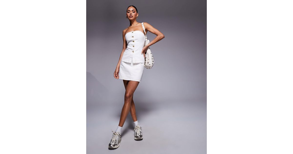ASOS Denim Micro Mini Skirt With Seams in White | Lyst
