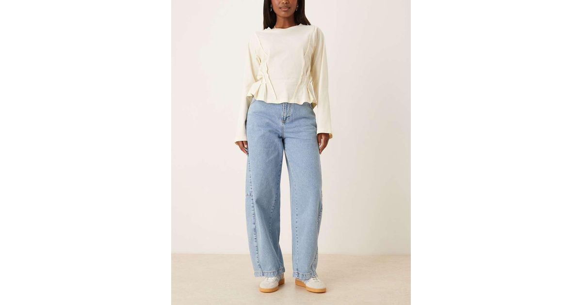 ASOS Barrel Leg Jeans With Cinched Waist Buckles in Blue | Lyst UK