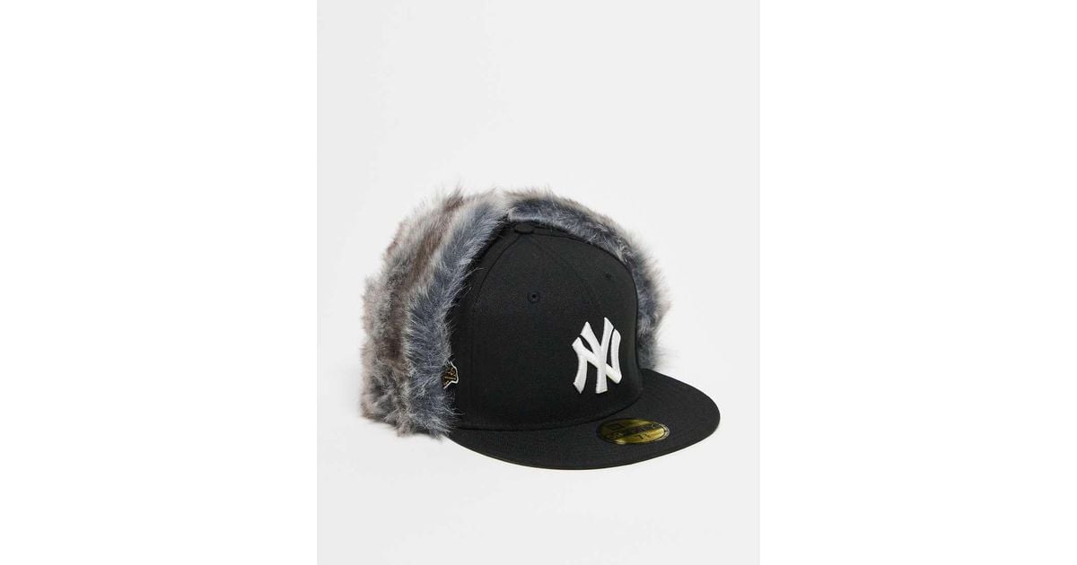 KTZ Ny Yankees 59Fifty Faux Fur Dog Ear Cap in Grey | Lyst UK