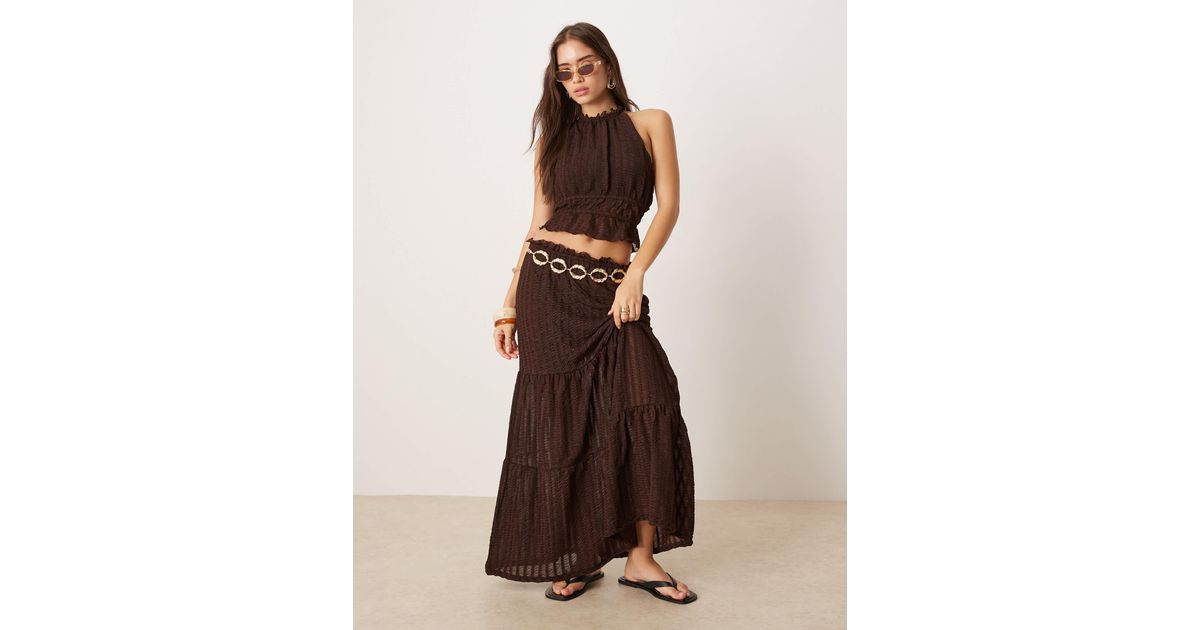 ASOS Co-Ord Textured Tiered Maxi Skirt in Brown | Lyst