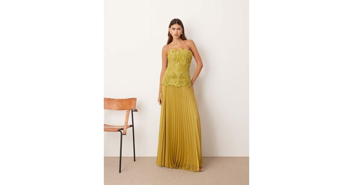 ARRANGE Abstract Cutwork Bandeau Maxi Dress With Pleated Skirt in ...