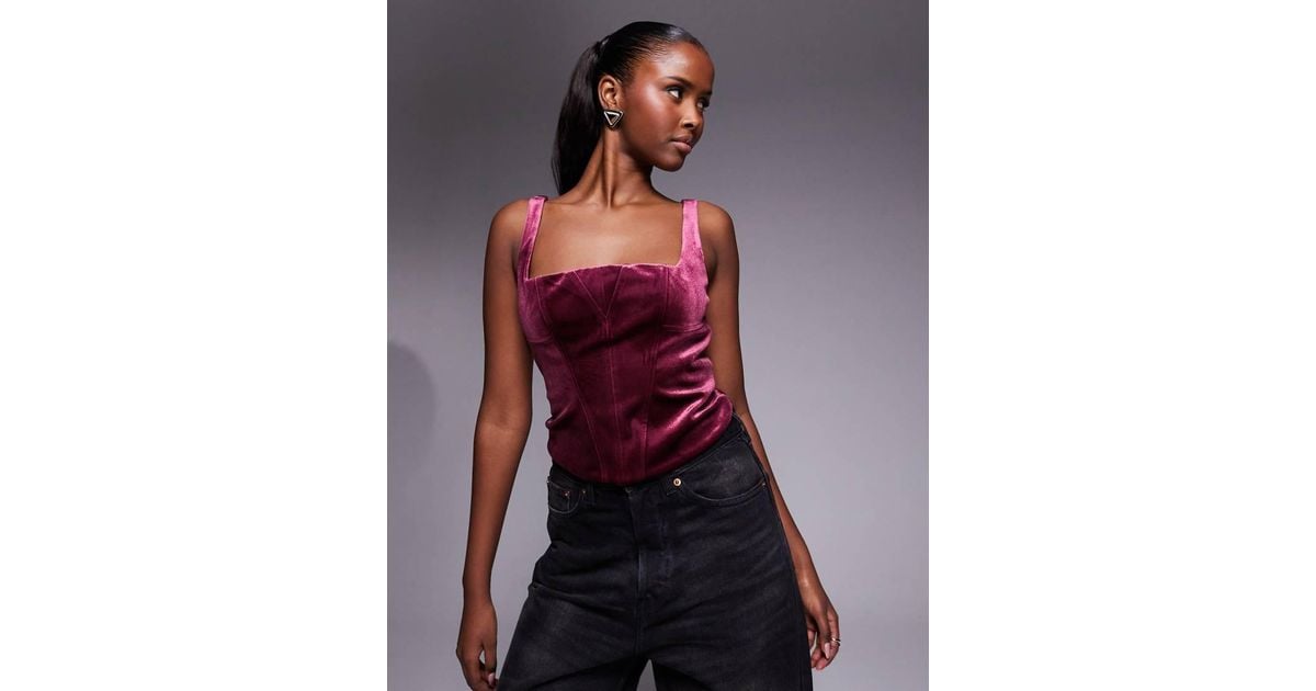 ASOS Square Neck Panelled Velvet Corset in Red | Lyst UK
