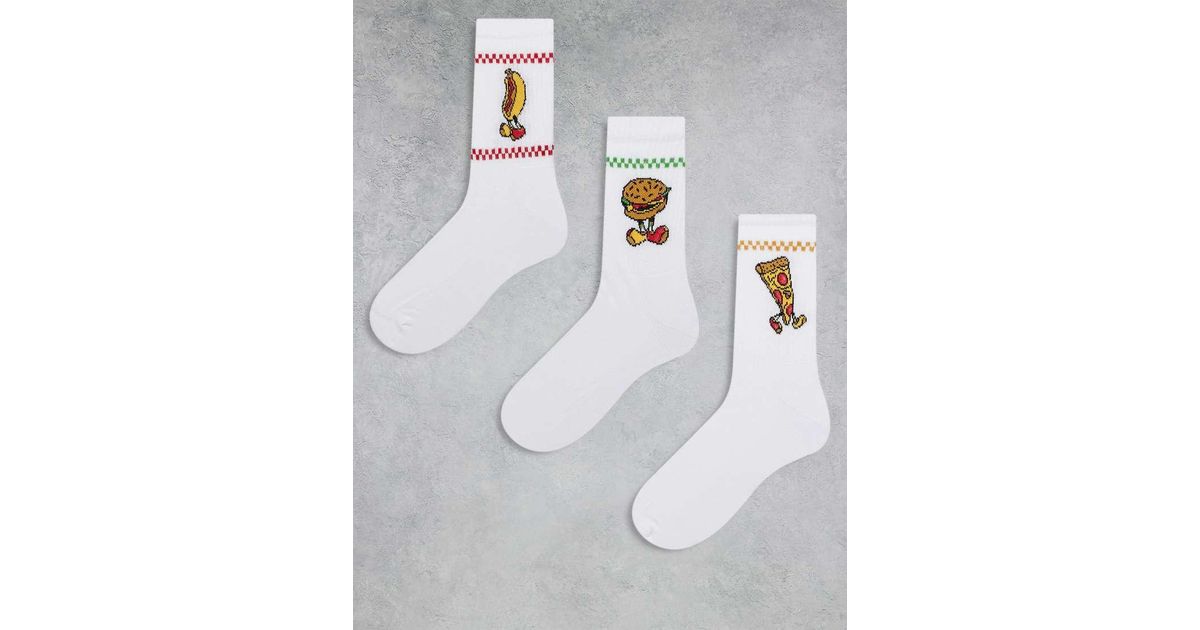 ASOS 3 Pack Socks With Fast Food Characters With Embroidery in Grey for ...
