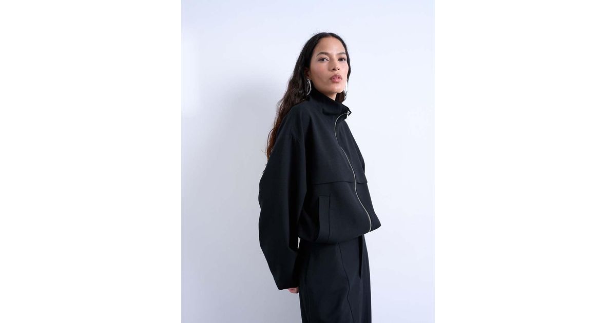 TOPSHOP Funnel Neck Jacket in Black | Lyst UK