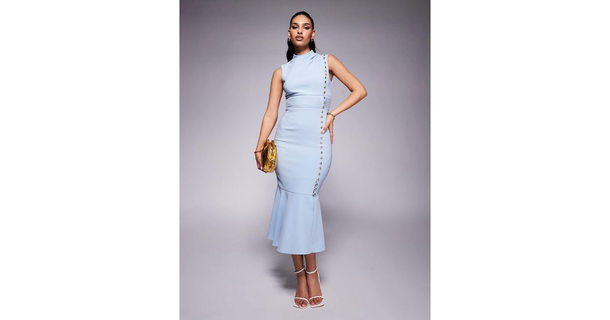 Lavish Alice High Neck Micro Shell Midi Dress in Blue | Lyst