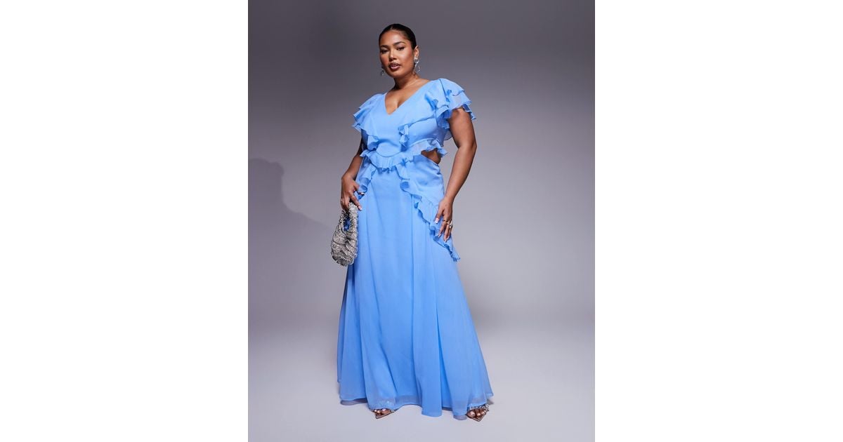 ASOS Asos Design Curve Flutter Sleeve Ruffle Midi Dress With Cut Out in ...