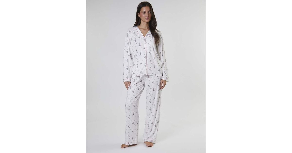 Loungeable Paris Ooh Lala Printed Traditional Long Sleeved Pyjamas in ...