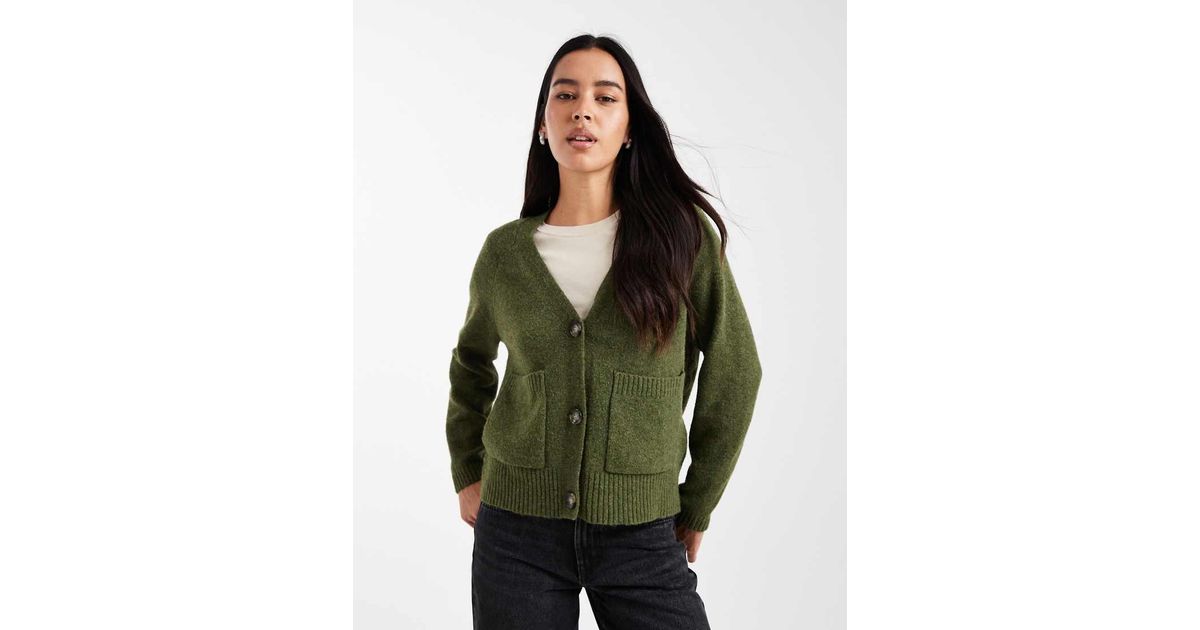 Vero Moda Boxy Knit Cardigan With Pockets in Green | Lyst UK