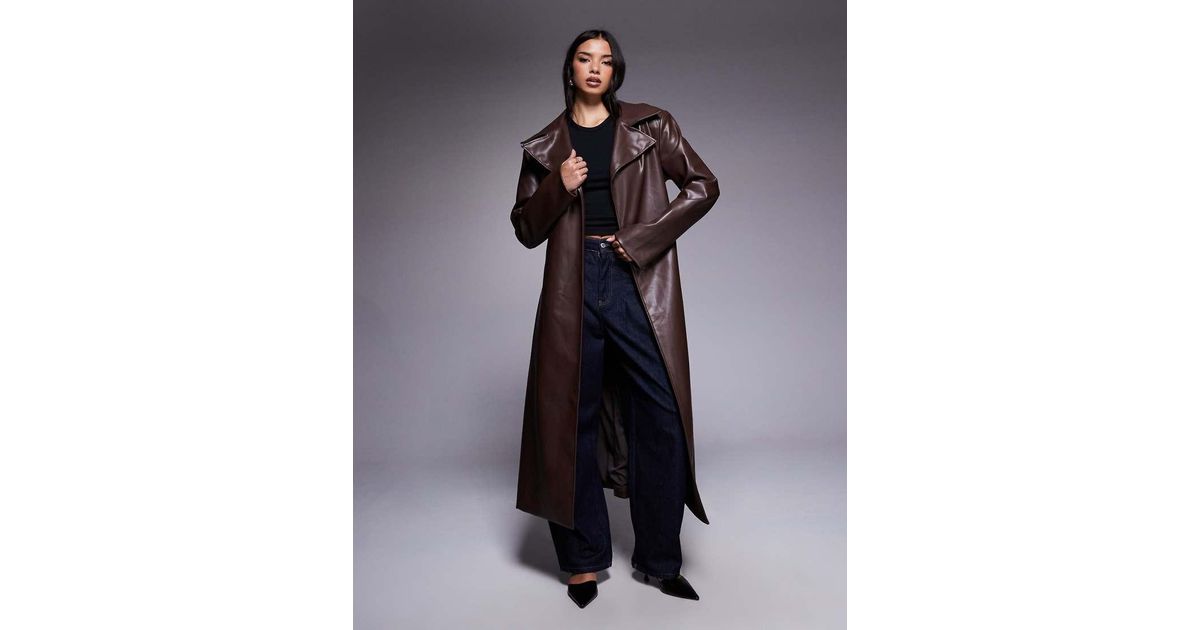 Wanderdoll Faux Leather Belted Maxi Coat in Blue | Lyst UK