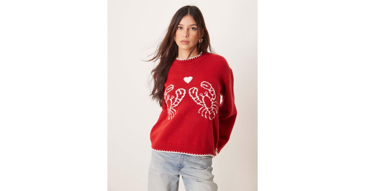 ASOS Knitted Lobster Jumper With Blanket Stitch in Red | Lyst