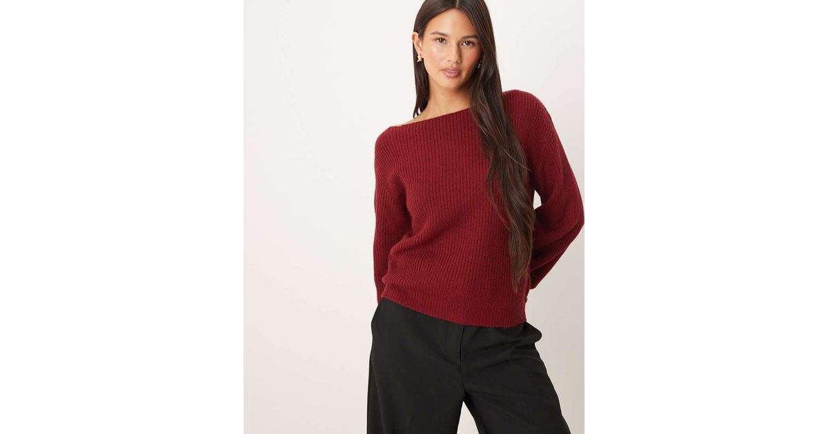 Threadbare Knitted Boat Neck Jumper With Balloon Sleeve in Red | Lyst UK