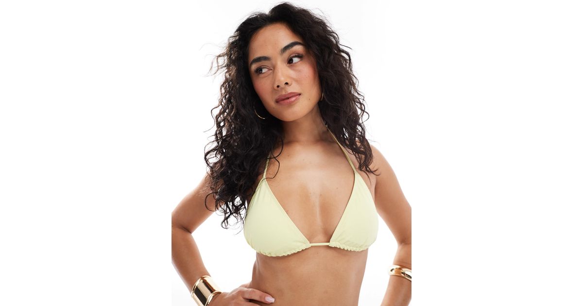 Monki Mix And Match Tie Up Triangle Bikini Top in White | Lyst