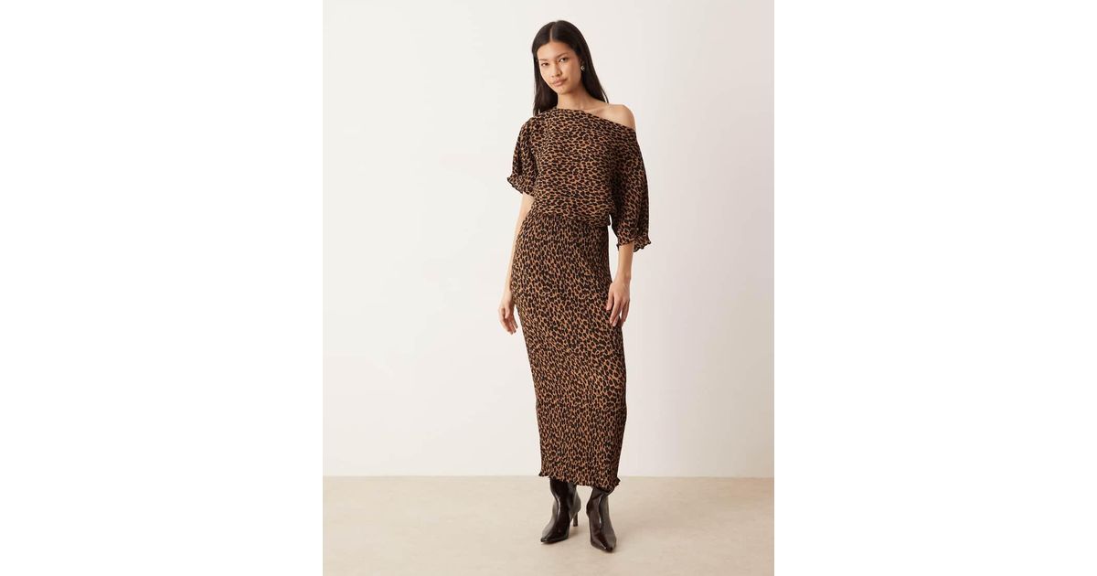Never Fully Dressed Tilly Off Shoulder Plisse Midaxi Dress in Brown ...
