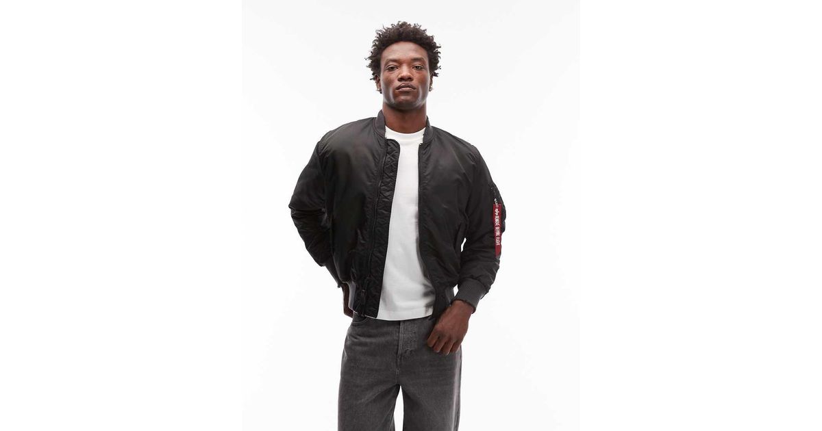 Alpha Industries Ma-1 Distressed Back Logo Bomber Jacket in Black for ...