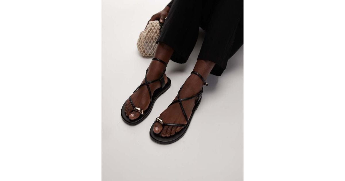 TOPSHOP Jerry Flat Sandals With Metal Detail in Black | Lyst UK