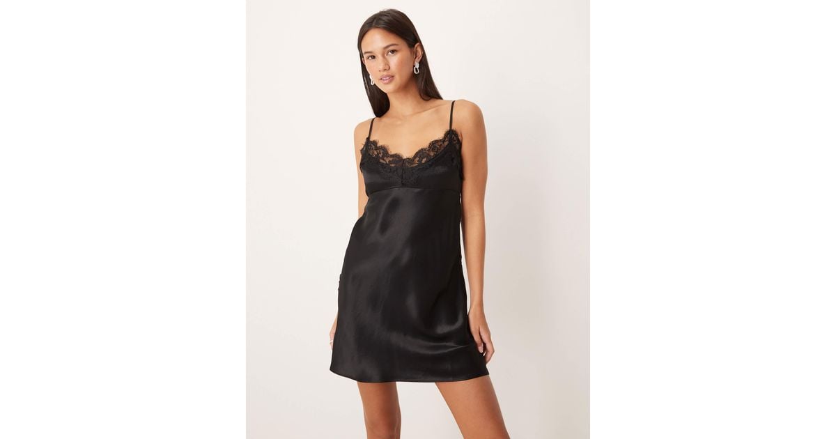 ASOS Satin Lace Mix Mini Slip Dress in Black | Lyst
