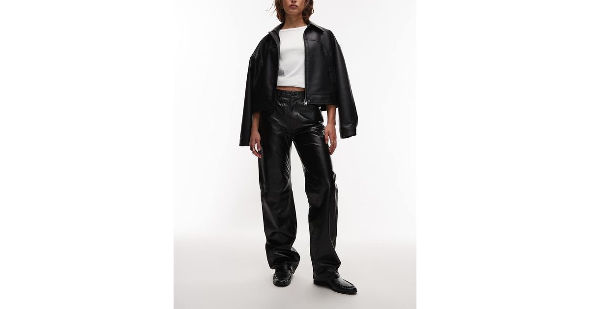 Mango Capsule 100% Leather Straight Trouser in Black | Lyst UK