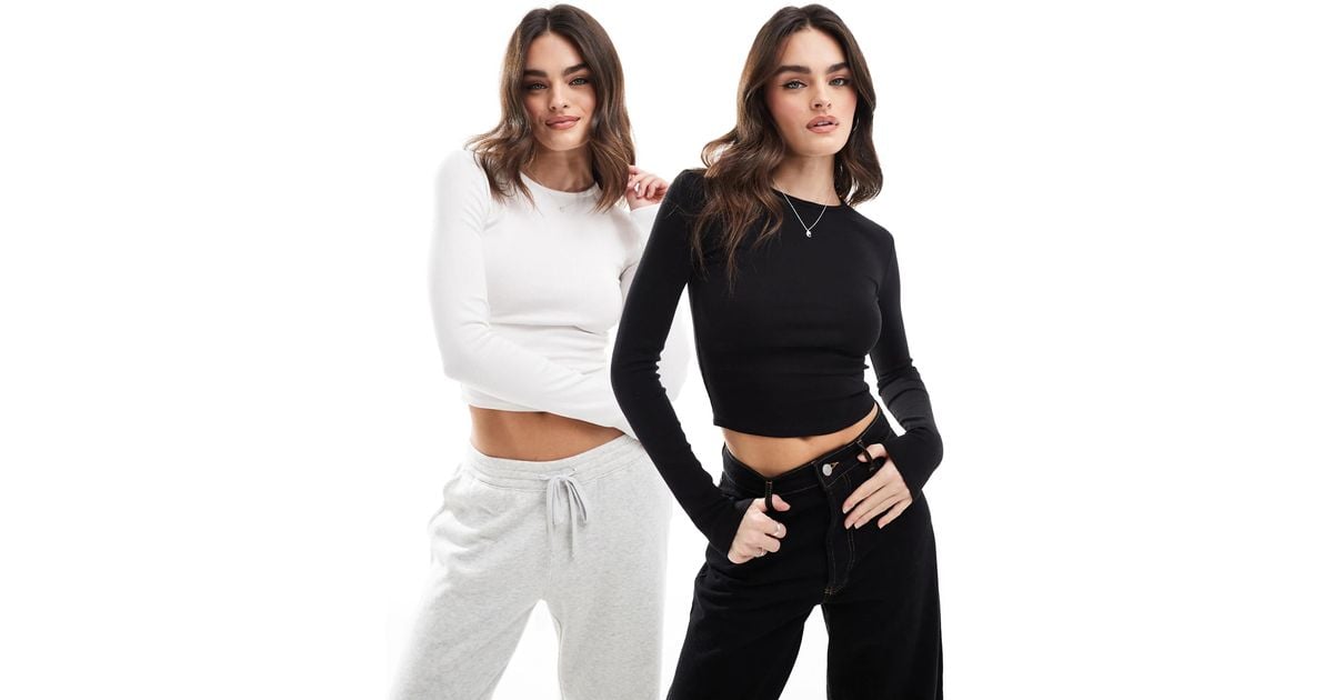 Bershka Long Sleeve Baby Tee Two Pack in Black | Lyst