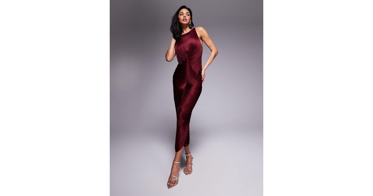 ASOS Racer Neck Draped Fringe Maxi Dress in Purple | Lyst