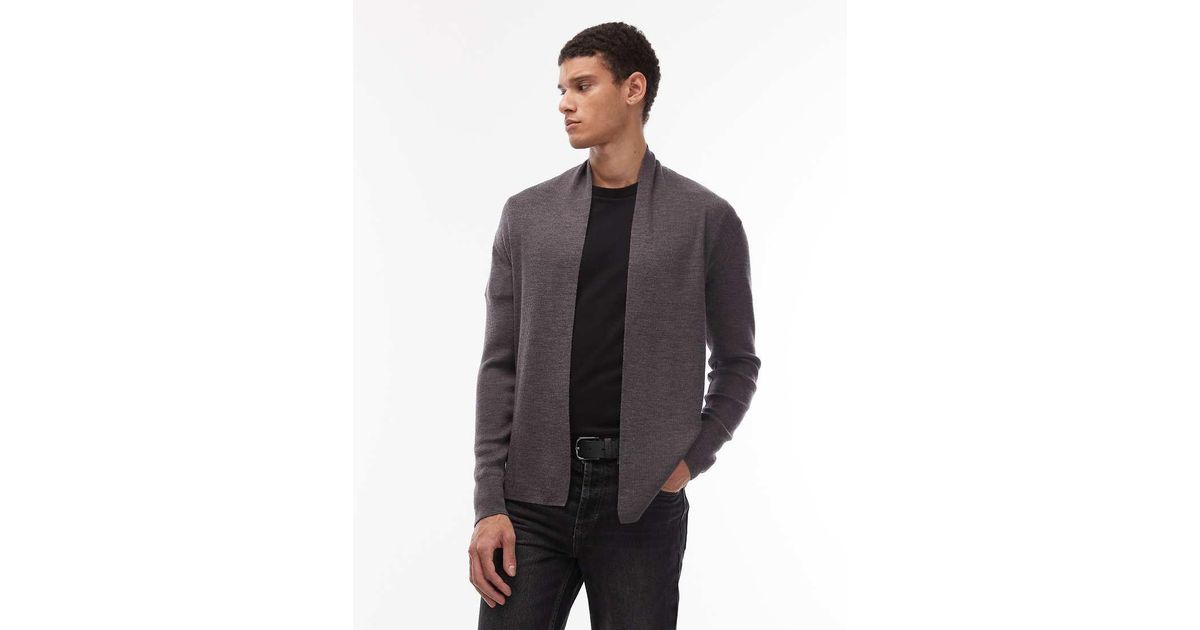 AllSaints Mode Merino Wool Open Knit Logo Cardigan in Grey for Men ...