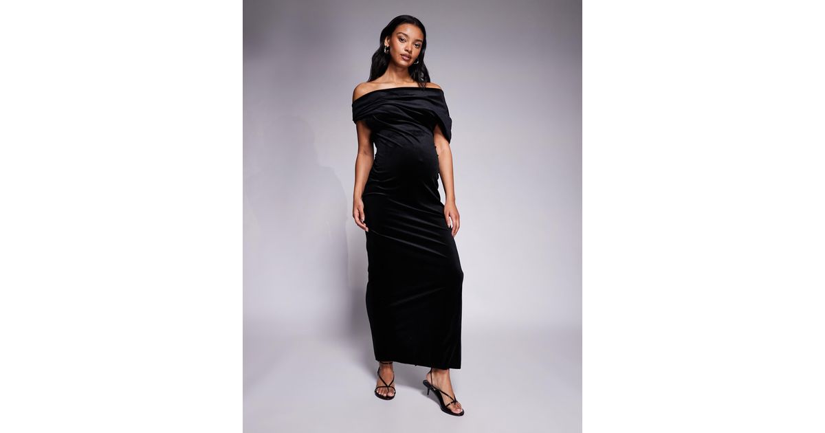 ASOS Asos Design Maternity Velvet Midi Dress With Fallen Shoulder in ...