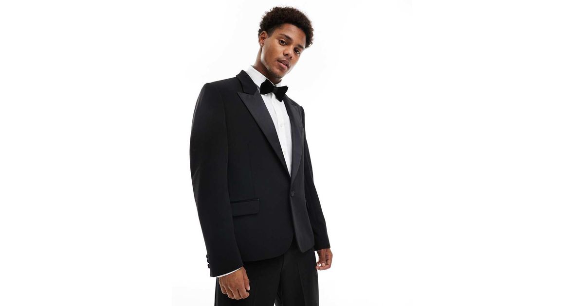 ASOS Slim Tuxedo Jacket With Satin Lapels in Black for Men | Lyst UK