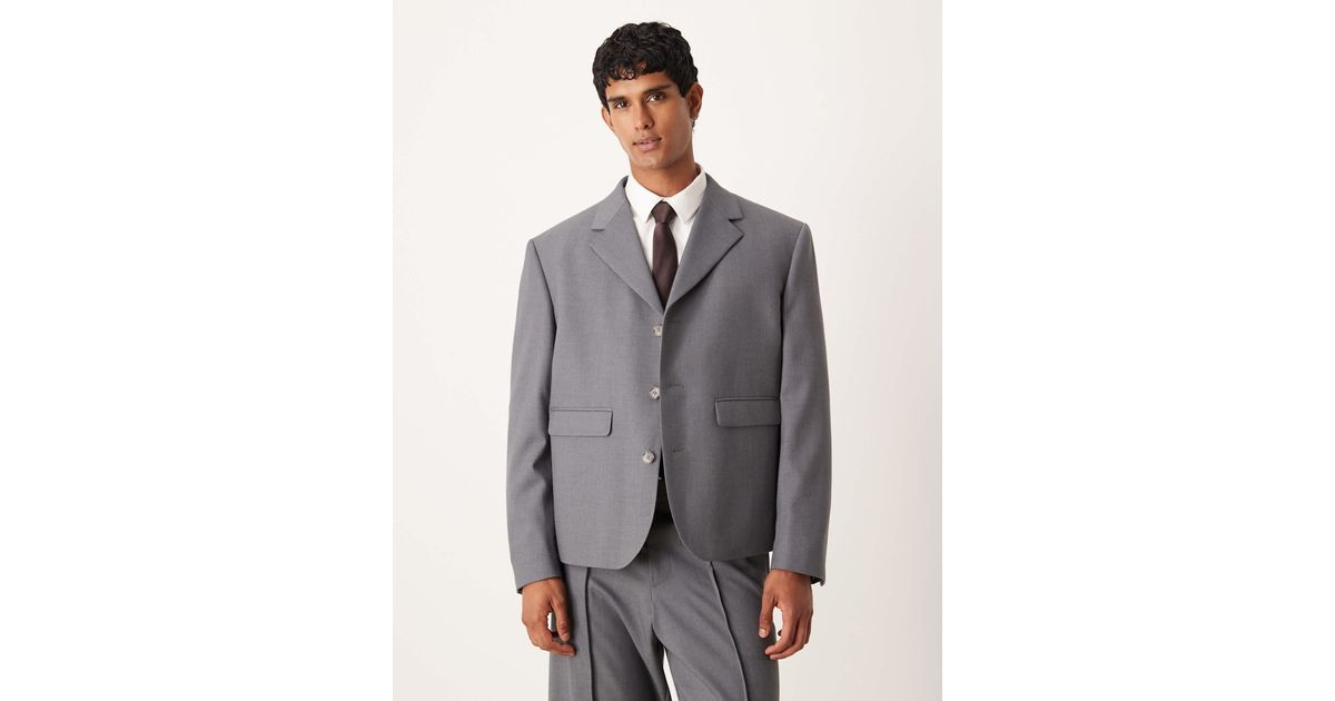 ASOS Boxy Cropped Suit Jacket in Gray for Men | Lyst