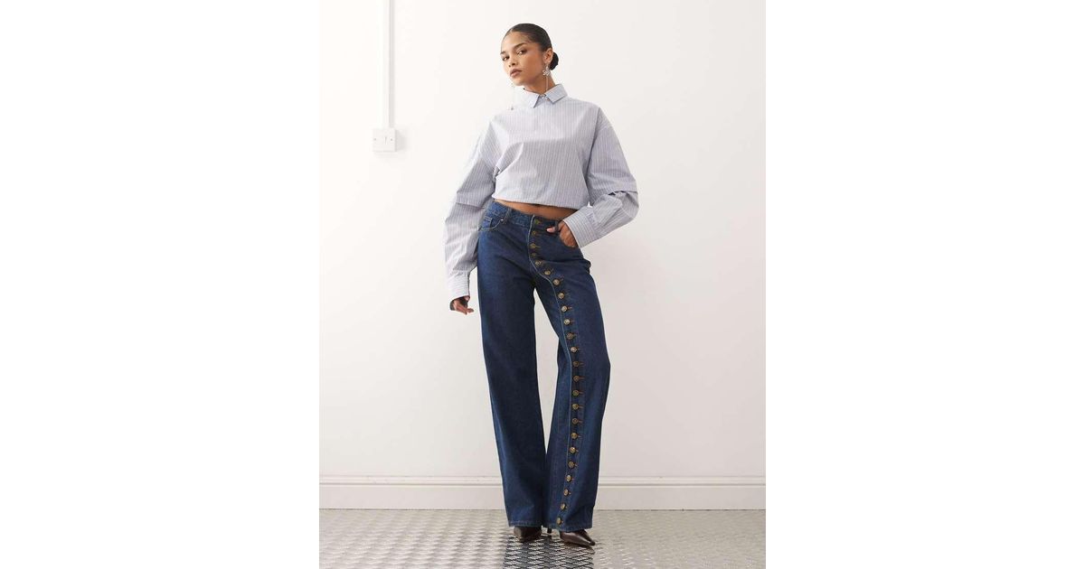 Lioness Penny Asymmetric Button Detail Wide Leg Jeans Co-ord in Blue ...