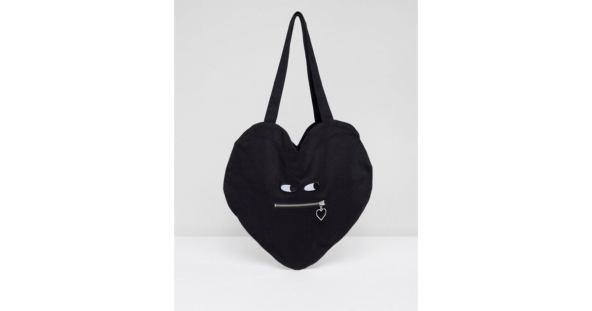 Lazy Oaf Heart Shaped Cotton Zipper Bag in Black | Lyst