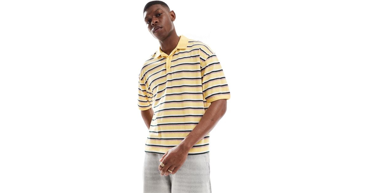 Collusion Boxy Striped Polo T-shirt in Metallic for Men | Lyst