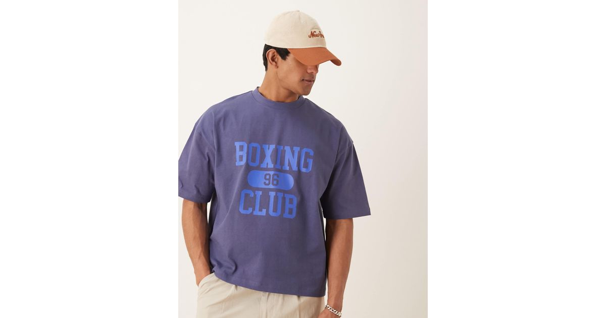 ASOS Heavyweight 240G Oversized Boxy T-Shirt With Boxing Print Detail in Blue for Men | Lyst
