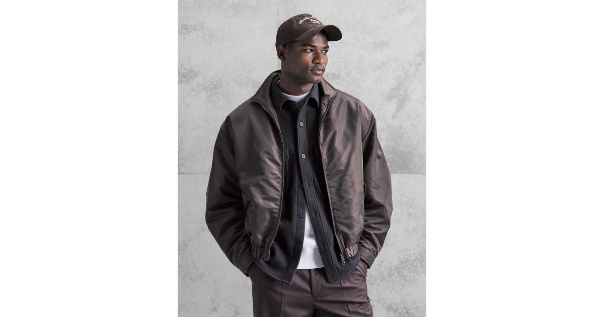 ASOS Oversized Bomber Jacket With Funnel Neck in Brown for Men | Lyst