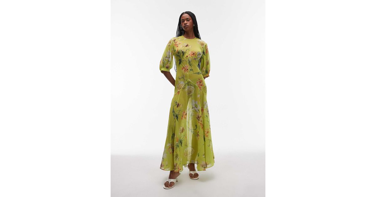 ASOS Sheer Seam Detail Maxi Tea Dress in Green | Lyst