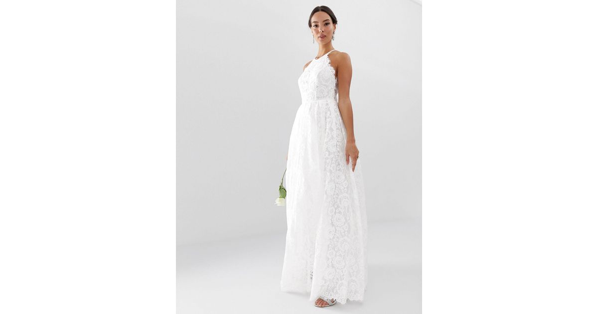 Asos Amalie Lace Halter Neck Maxi Wedding Dress In White Lyst