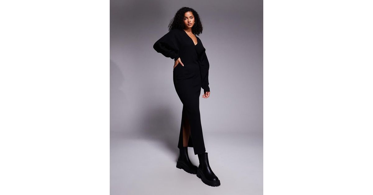ASOS Supersoft Slouchy V Neck Maxi Dress in Black | Lyst UK