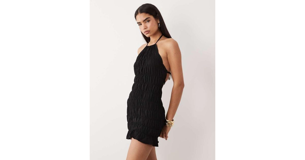 Aria Cove Shirred Halterneck Open Back Detail Mini Dress in Blue | Lyst UK