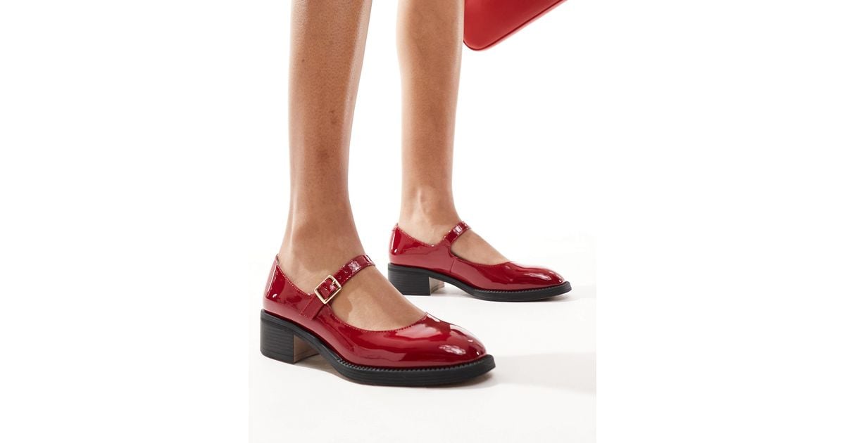London Rebel Becca Chunky Patent Mary Jane in Red | Lyst