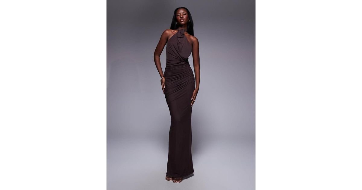 ASOS Mesh Twist Bust Detail Halter Maxi With Tie Back Neck in Blue ...