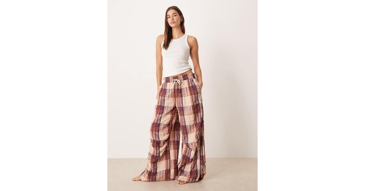 Free People Wide Leg Check Pyjama Trousers in Pink | Lyst UK